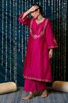 Buy Pink Kurta Chanderi Silk Hand Embroidery Hunar Gulabi Work Set For Women by Maison Shefali ...