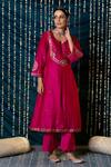 Buy Pink Kurta Chanderi Silk Hand Embroidery Hunar Gulabi Work Set For Women by Maison Shefali ...