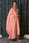 Buy Peach Kurta: Chanderi Silk Hand Embroidery Zardozi Kashi Set For Women by Maison Shefali ...