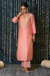 Buy Peach Kurta: Chanderi Silk Hand Embroidery Zardozi Kashi Set For Women by Maison Shefali ...