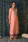 Buy Peach Kurta: Chanderi Silk Hand Embroidery Zardozi Kashi Set For Women by Maison Shefali ...