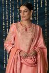 Buy Peach Kurta: Chanderi Silk Hand Embroidery Zardozi Kashi Set For Women by Maison Shefali ...