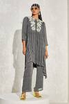 Buy Black Georgette Hand Aster Striped Straight Kurta And Pant Co-ord Set For Women by Namrata ...