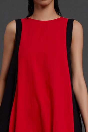 Buy Red 100% Cotton Solid Round Colorblock Dress For Women by Mati ...