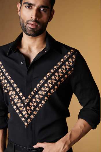 Buy Black Terylene Printed Geometric Panel Engraved Shirt For Men by S ...