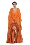 Buy Orange Chanderi Silk Print And Embroidery Falak Kurta Sharara Set ...