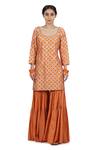 Buy Orange Chanderi Silk Print And Embroidery Falak Kurta Sharara Set ...