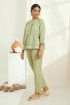 Buy The Right Cut Green Linen Dylan Border Embroidered Short Top And ...