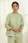 Buy The Right Cut Green Linen Dylan Border Embroidered Short Top And ...