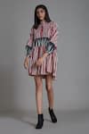 Buy Off White 100% Cotton Striped High Neck Uno Pattern Dress For Women ...