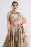 Buy Vvani by Vani Vats Beige Linear Pattern Mirror Embellished Lehenga ...
