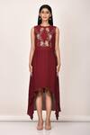 Buy Maroon Double Georgette Embroidered Sequin Work High Neck ...