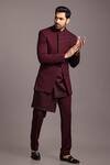 Buy Jayesh Shah Wine Dobby Border Embroidered Cross-cut Sherwani Set ...