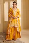 Buy Mulmul Yellow Pure Mulmul Avathi Embroidered Kurta Gharara Set ...