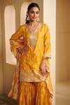 Buy Mulmul Yellow Pure Mulmul Avathi Embroidered Kurta Gharara Set ...