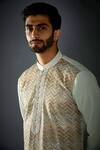 Buy Off White Kurta: Georgette Embroidery Sequin Chevron Set For Men by ...