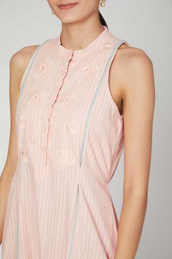 Buy Pink Malkha Embroidery Thread Round Floral Dress For Women by The ...