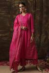 Buy Pink Kurta Cotton Dupatta Chanderi Embroidered Set For Women by Maison Shefali Online at Aza ...