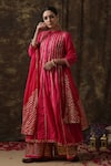 Buy Pink Kurta Cotton Dupatta Handspun Embroidered Anarkali Palazzo Set For Women by Maison ...