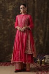 Buy Pink Kurta Cotton Dupatta Handspun Embroidered Anarkali Palazzo Set For Women by Maison ...