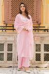 Buy Pink Cotton Embroidery V Neck Mirror Embellished Kurta Set For Women by Maison Shefali ...