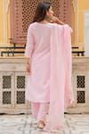 Buy Pink Cotton Embroidery V Neck Mirror Embellished Kurta Set For Women by Maison Shefali ...