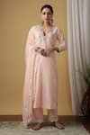 Buy Maison Shefali Peach Cotton Embroidered Kurta Set Online | Aza Fashions