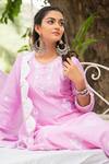 Buy Pink Chanderi Embroidery Round Kurta Set For Women by Maison Shefali Online at Aza Fashions.