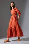 Buy Mati Orange Cotton Slub Handwoven Aboli Midi Dress Online | Aza ...