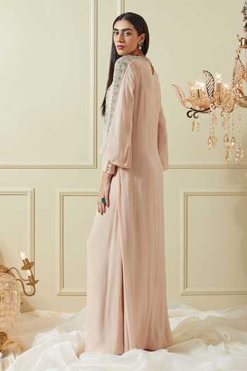 Buy Not So Serious By Pallavi Mohan Peach Georgette Embroidered Gown ...