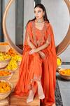 Buy Orange Raw Silk Cowl Cape And Palazzo Set For Women by Prathyusha ...