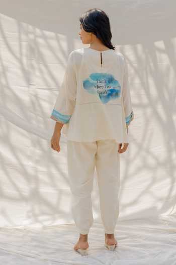 Buy White Handwoven And Handspun Cotton Animal Print Round Hand Painted ...