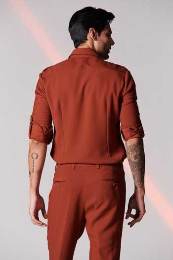 Buy Orange Terylene Solid Textured Shirt For Men by S&N by Shantnu ...
