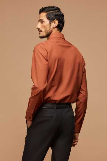 Buy Orange Rayon, Terylene Slim Fit Shirt For Men by S&N by Shantnu ...
