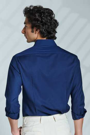 Buy Blue Terylene Embroidery Thread Slim Fit Shirt For Men by S&N by ...