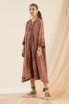 Buy Sunira Designs Maroon Silk Georgette Ajrakh Print Panelled Dress ...