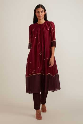 Buy Vamil by Tina & Sonali Wine Foil Print Anarkali And Pant Set Online ...