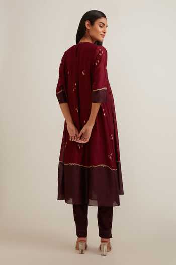 Buy Vamil by Tina & Sonali Wine Foil Print Anarkali And Pant Set Online ...