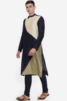 Buy Silk Color Block Kurta Set by Mayank Modi - Men at Aza Fashions