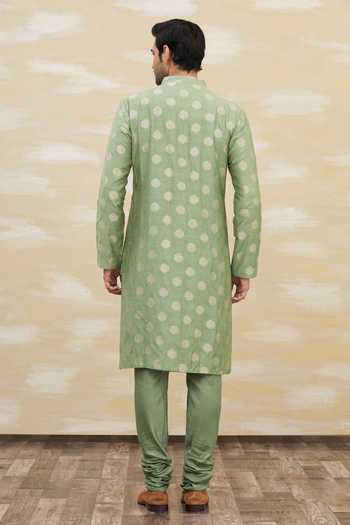 Buy Pranay Baidya Green Brocade Kurta Set Online | Aza Fashions