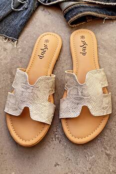 Buy Daisie White Faux Leather Animal Print Sliders Online | Aza Fashions