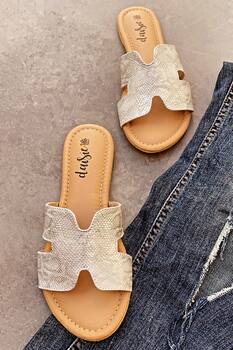 Buy Daisie White Faux Leather Animal Print Sliders Online | Aza Fashions