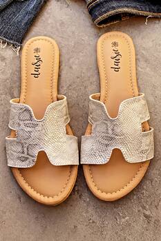 Buy Daisie White Faux Leather Animal Print Sliders Online | Aza Fashions