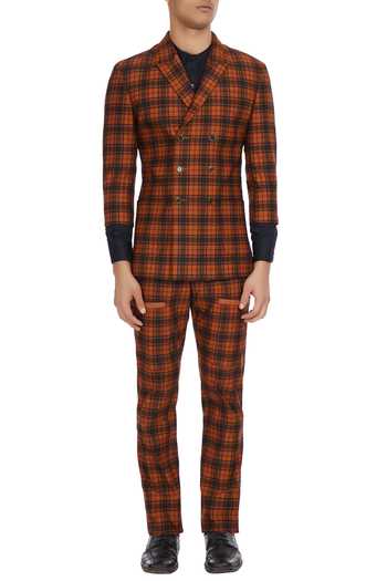 Buy Paresh Lamba Brown Two-piece Checkered Suit Online | Aza Fashions