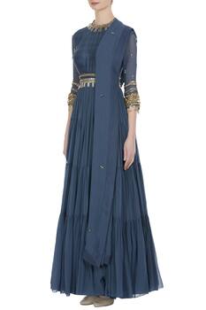 Buy Nidhika Shekhar Blue Tiered Style Pearl And Sequin Anarkali Online ...