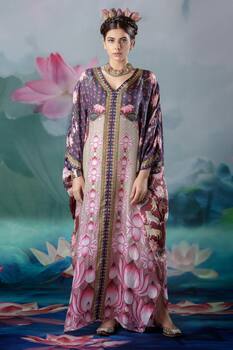 Buy Rajdeep Ranawat Pink Silk Verusha Printed Kaftan Online | Aza Fashions