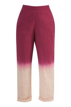 Buy Chambray & Co. Wine Cotton Linen Tunic Set Online | Aza Fashions