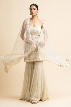 Buy Nitika Gujral White Georgette Embroidered Kurta Gharara Set Online ...