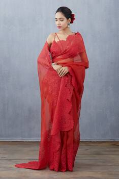 Buy Torani Red Silk Organza Saree Online | Aza Fashions