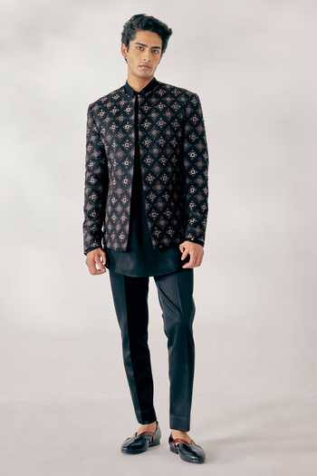 Buy Jatin Malik Black Linen Silk Embroidered Jacket And Pant Set Online ...